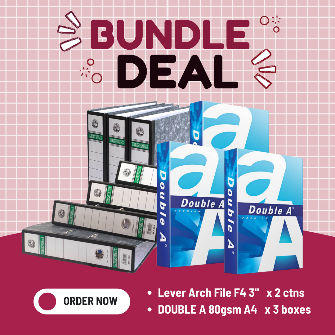 Double A A4 Paper 80GSM + Lever Arch File F4 3" Bundle