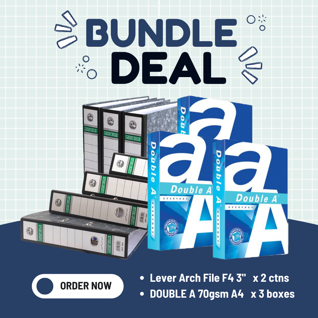 Double A A4 Paper 70GSM + Lever Arch File F4 3" Bundle