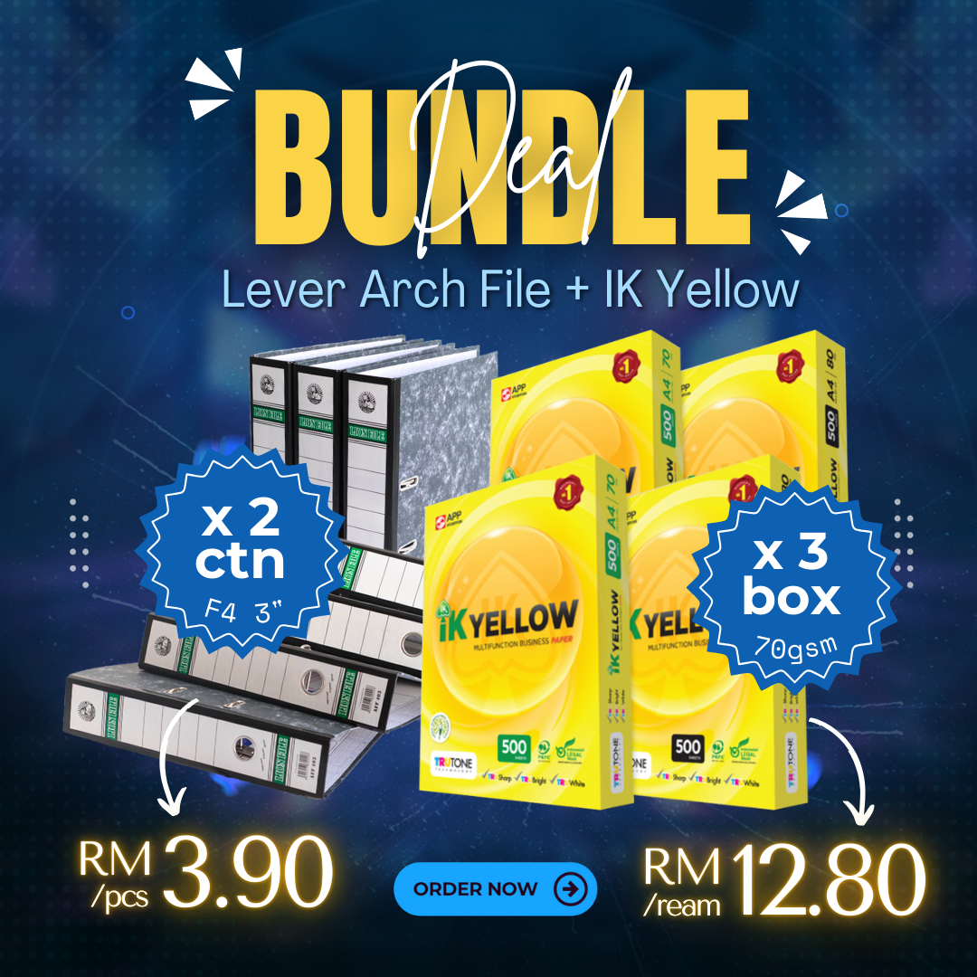 IK Yellow A4 Paper 70GSM + Lever Arch File F4 3" Bundle