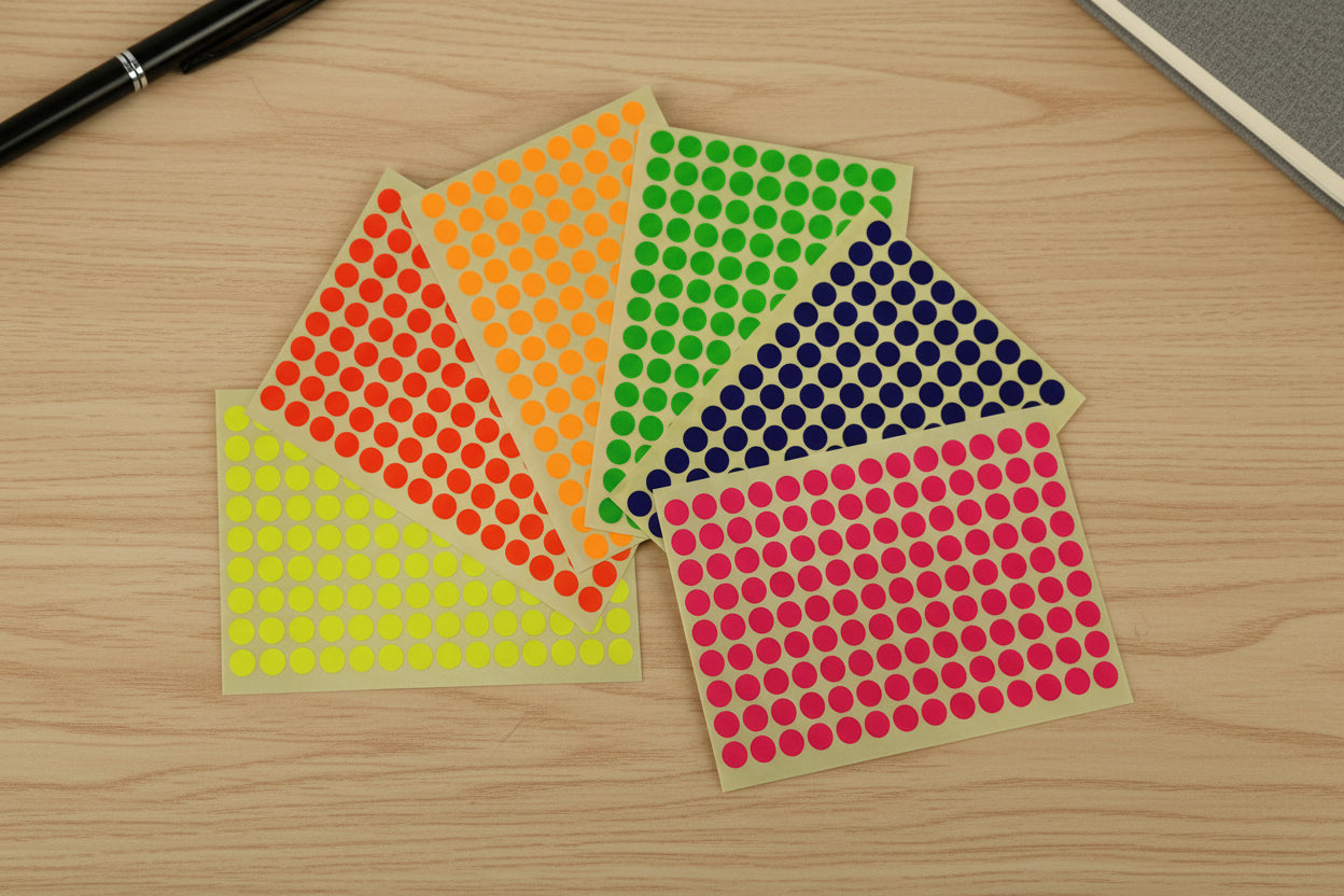 Self Adhesive Coloured Round Labels - 10 sheets/pack